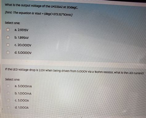 Solved What Is The Output Voltage Of The Lm335az At 20degc