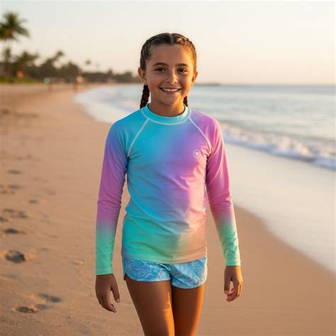 Tween And Teen Girls Rash Guard Upf 50 Sizes 820 Pastel Holograph