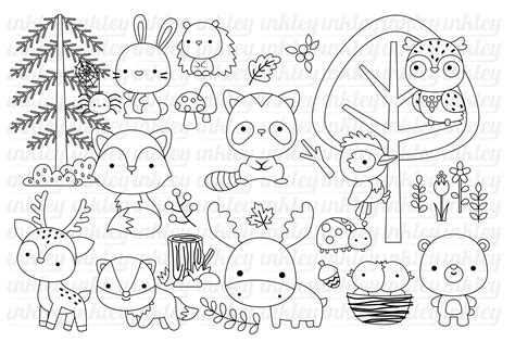 Wild Animals Clipart Cute Jungle Safari Animals Coloring Inkleystudio