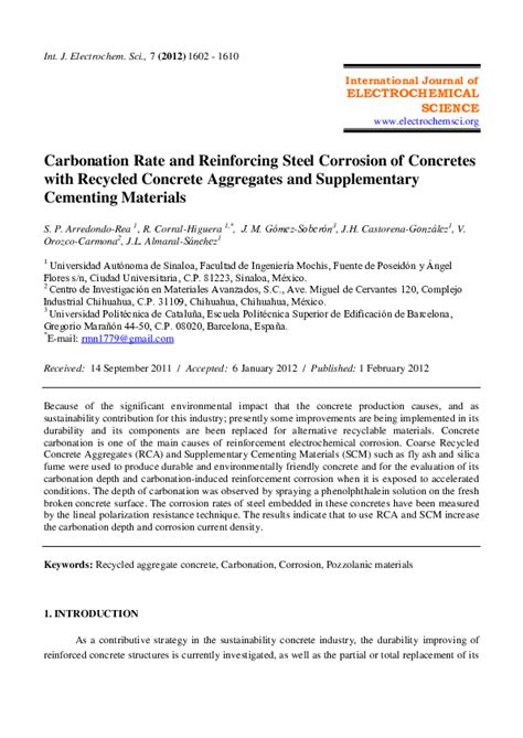 Pdf Carbonation Rate And Reinforcing Steel Corrosion Of Concretes With Recycled Concrete
