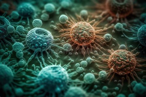 Microscopic View Of Bacteria And Virus Cells In A Scientific Laboratory