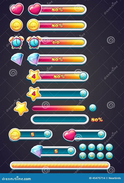 game icons cartoon vector gui graphic elements set