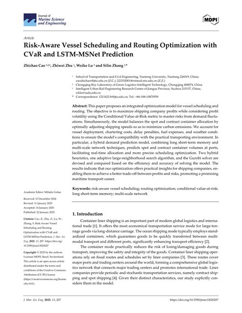 Pdf Risk Aware Vessel Scheduling And Routing Optimization With Cvar