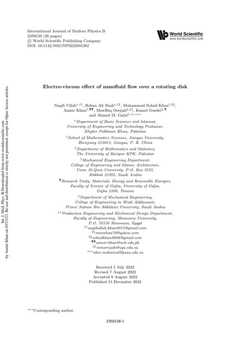 Pdf Electro Viscous Effect Of Nanofluid Flow Over A Rotating Disk