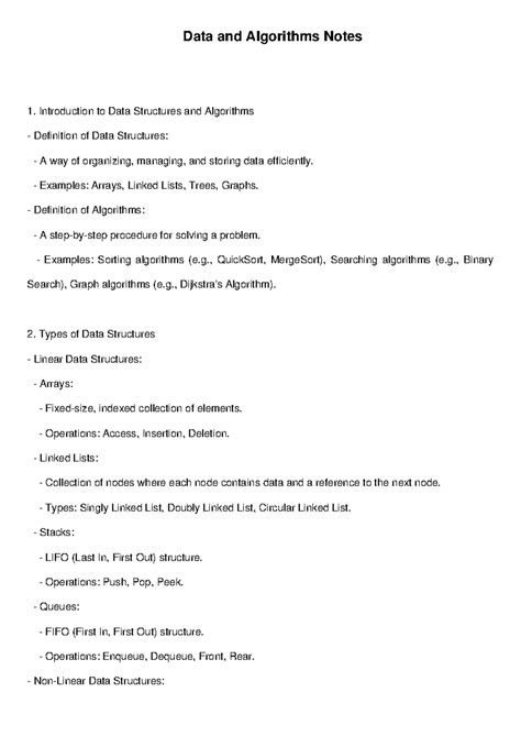 Data And Algorithms Notes Data And Algorithms Notes Introduction To