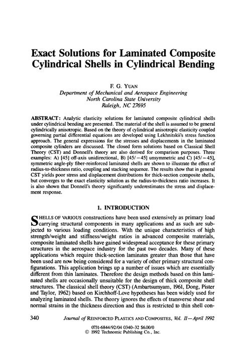 Pdf Exact Solutions For Laminated Composite Cylindrical Shells In