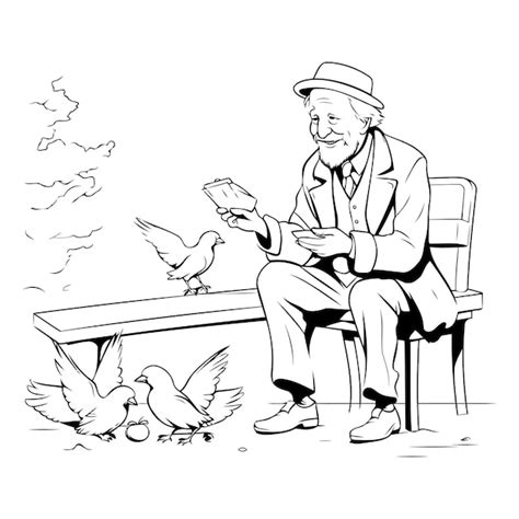 Premium Vector Vector Illustration Of An Old Man Sitting On A Bench