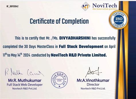 Divyadharshini P On Linkedin Fullstack Webdevelopment Novitechrd