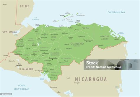 Honduras Detailed Map With Regions And Cities Of The Country Stock