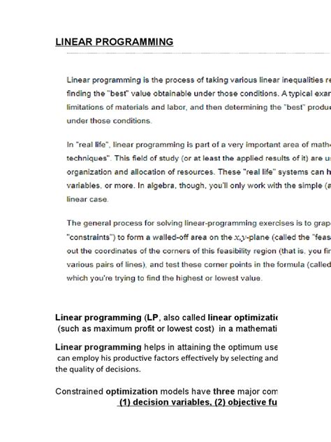 Linear Programming Linear Programming Lp Also Called Linear Optimization Is A Method To