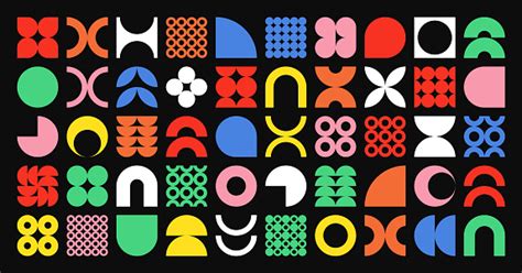 잔인한 기하학적 모양 다채로운 기호 간단한 기본 요소 및 형태 바우하우스 복고풍 디자인 트렌디한 컨템포러리 미니멀리즘 스타일 벡터 그림 0명에 대한 스톡 벡터 아트 및 기타