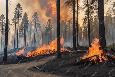 Forest Fire Safety Warning Sign Amidst Tree Background Premium Ai