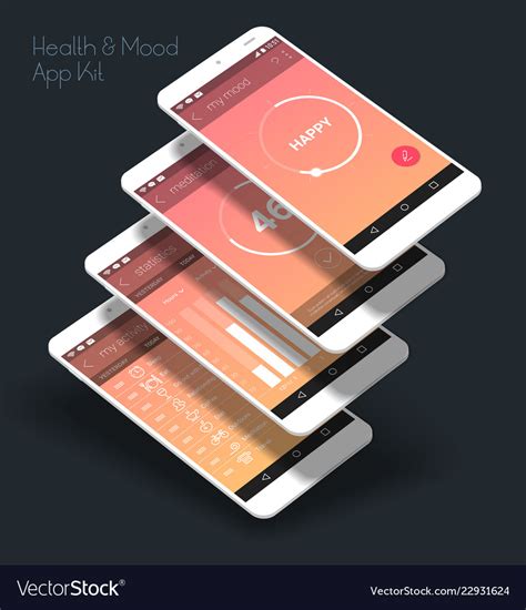 Flat Design Responsive Ui Mobile App With 3d Vector Image