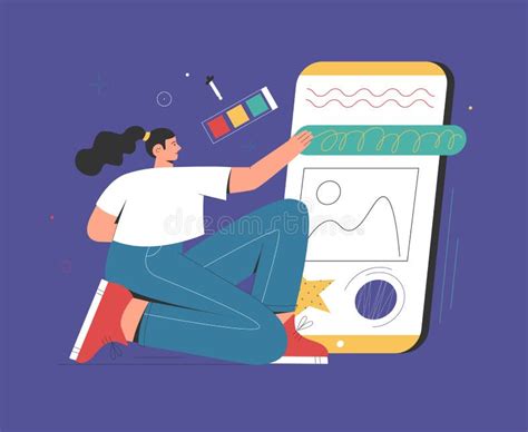 Web And App Design Concept Woman Creates Custom Design For Mobile Application Vector Flat