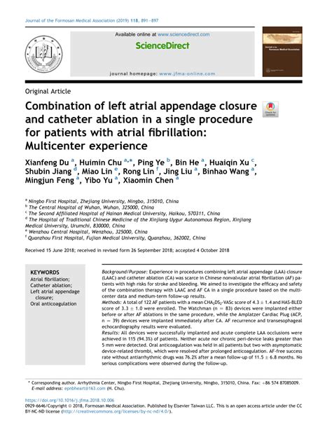 Pdf Combination Of Left Atrial Appendage Closure And Catheter