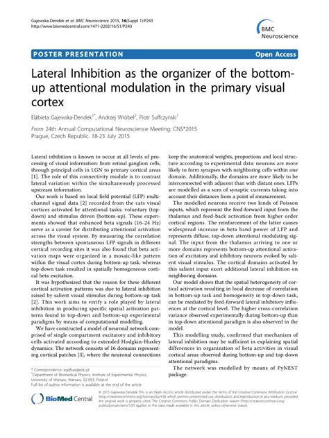 Pdf Lateral Inhibition As The Organizer Of The Bottom Up Attentional
