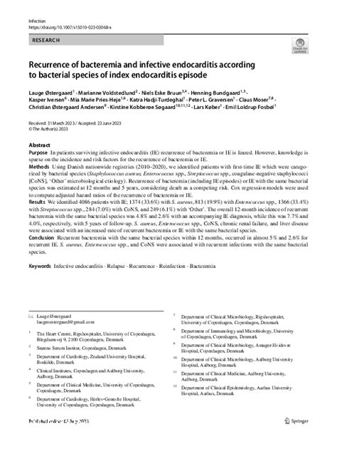 Pdf Recurrence Of Bacteremia And Infective Endocarditis According To Bacterial Species Of