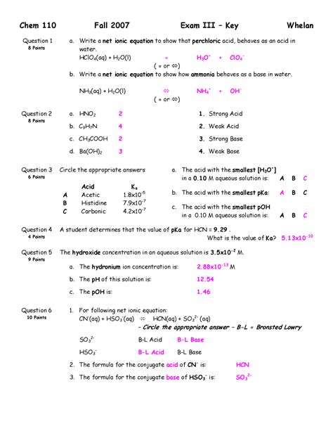Exam 3 Answer Key General Chemistry Chem 110 Docsity