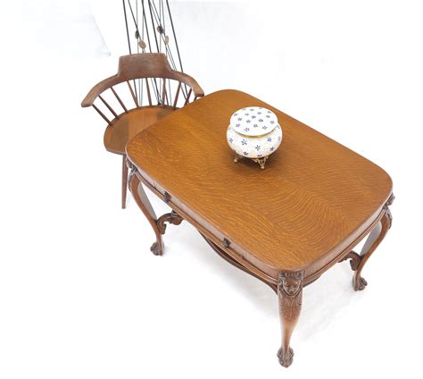 Art Nouveau Style Carved Faces Ball And Claw Feet Rounded Oak Desk