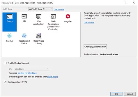 New Aspnet Core Mvc Project Empty Or Web Application Mvc