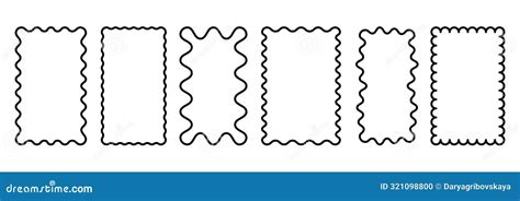 Scallop Frames Set Zigzag Wavy Edges Retro Squiggle Frames Psychedelic Rectangles Photo