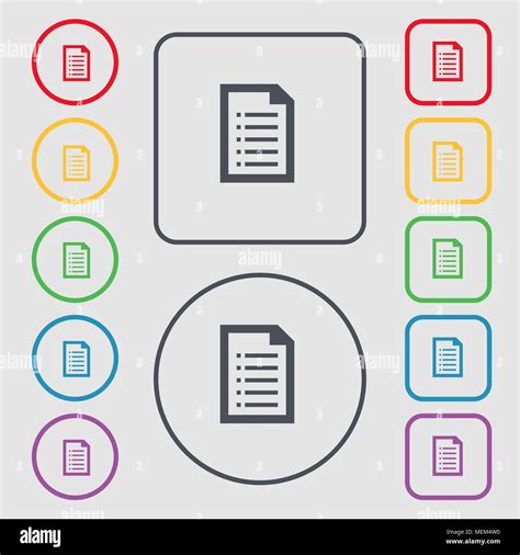 Text File Icon Sign Symbol On The Round And Square Buttons With Frame Vector Illustration
