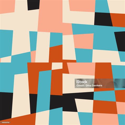 사각형 사각형 삼각형 및 다각형과 같은 간단한 모양의 무작위 패턴이있는 추상 기하학적 벡터 배경 파스텔 컬러 복고풍 스타일의 다채로운 모자이크 0명에 대한 스톡 벡터 아트