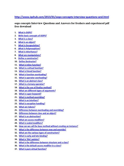 Oops Concepts Interview Questions And Answers Pdf Method Computer