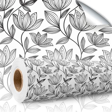 Papel De Parede Autoadesivo Cozinha Flores E Folas Preto E Branco Deliquadros