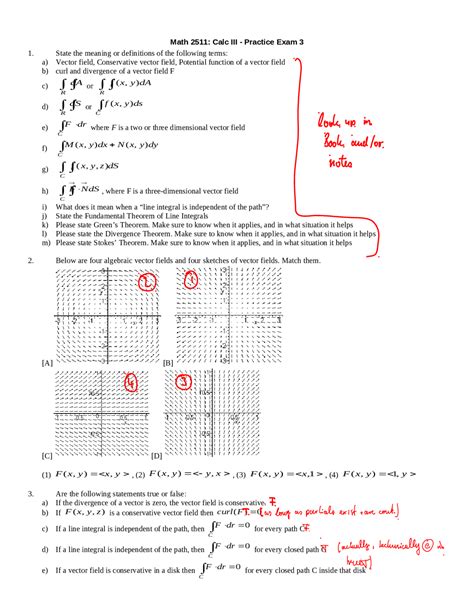 Solved Problems On Fundamental Theorem Of Vector Field Exam 3 Math 2511 Docsity