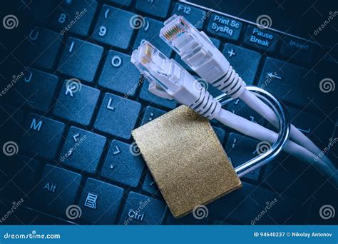 Network Ethernet Cables In Padlock On Black Computer Keyboard Internet Data Privacy Information