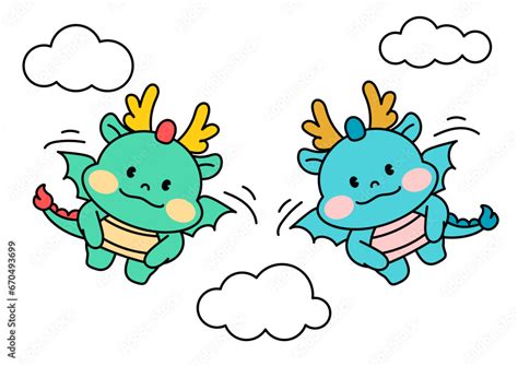 하늘을 나는 용 캐릭터 일러스트 Stock 벡터 Adobe Stock