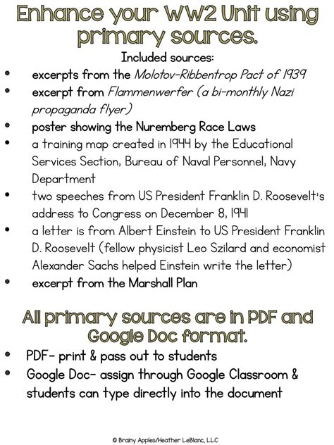 World War 2 Primary Source Analysis Pack Brainy Apples