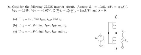 Solved Consider The Following CMOS Inverter Circuit Chegg