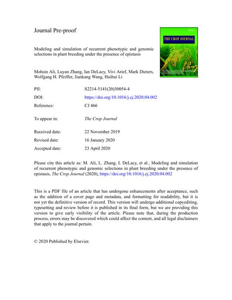 Pdf Modeling And Simulation Of Recurrent Phenotypic And Genomic Selections In Plant Breeding