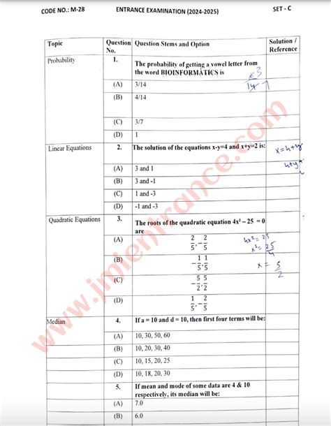 msc bioinformatics 2024 jamia entrance question paper jmientrance