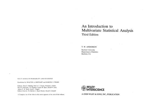 an introduction to multivariate statistical analysis 3rd edition