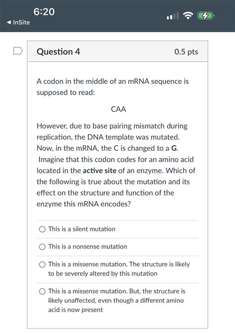 Solved Question 4 05 Pts A Codon In The Middle Of An Mrna Sequence Is Course Hero