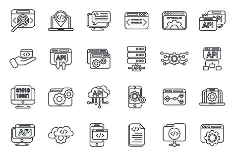 API Icons Set Outline Vector Code Develop Vector Art At Vecteezy