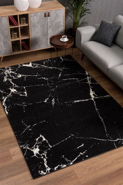 Alfombra Moderna De Mármol Negro Nova