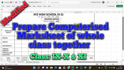 Prepare Marksheet Of Whole Class Together Progress Report Modified Class Ix X And Xi