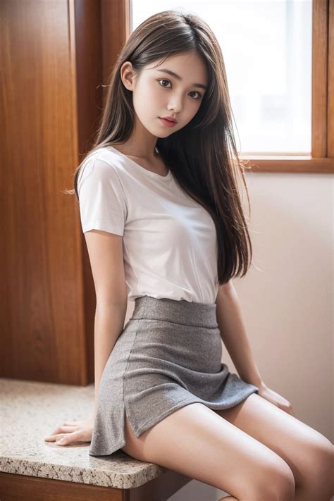 Young Girls，short Skirt，，sitting， Seaart Ai