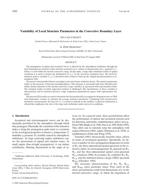 Pdf Variability Of Local Structure Parameters In The Convective Boundary Layer