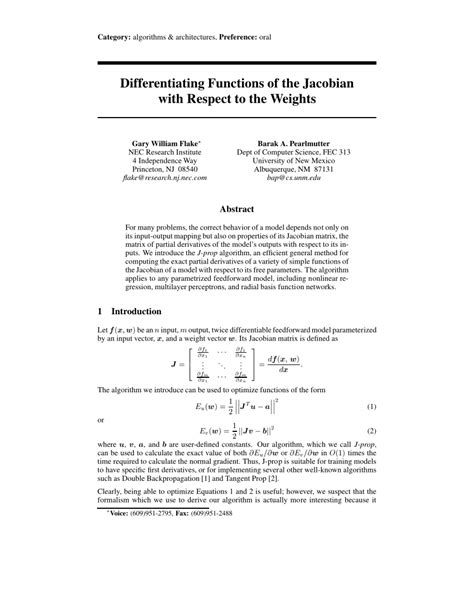 Pdf Differentiating Functions Of The Jacobian With Respect To The Weights