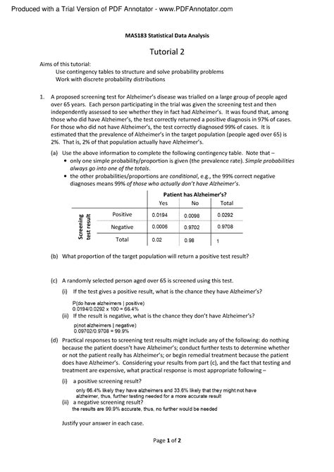 Tut 2 Page 1 Of 2 Mas183 Statistical Data Analysis Tutorial 2 Aims Of