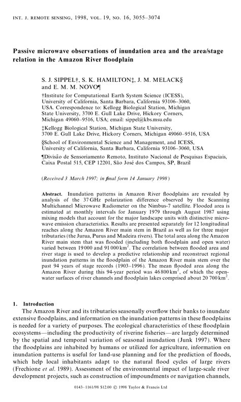 Pdf Passive Microwave Observations Of Inundation Area And The Areastage Relation In The