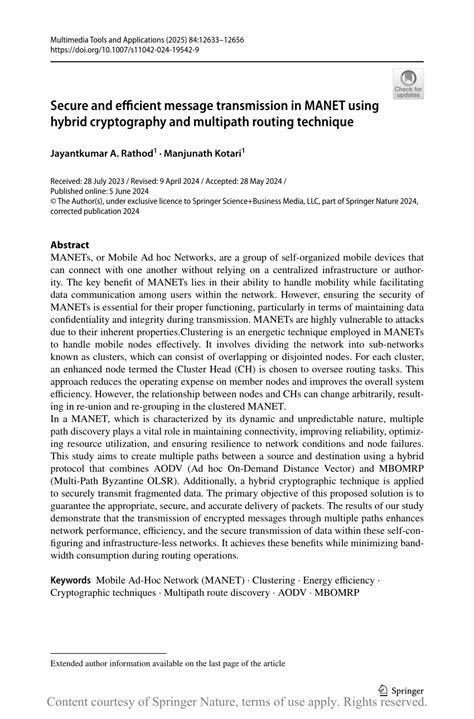 Secure And Efficient Message Transmission In Manet Using Hybrid Cryptography And Multipath