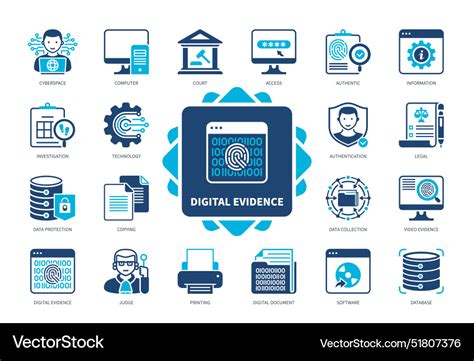 Digital Evidence Solid Icon Set Royalty Free Vector Image