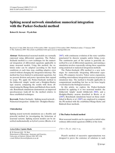 Pdf Spiking Neural Network Simulation Numerical Integration With The