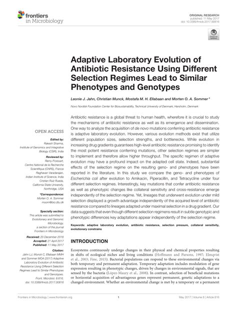 Pdf Adaptive Laboratory Evolution Of Antibiotic Resistance Using Different Selection Regimes